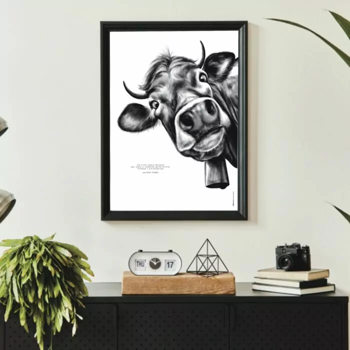 Affiche vache illustrant la générosité - citation de l'Abbé Pierre