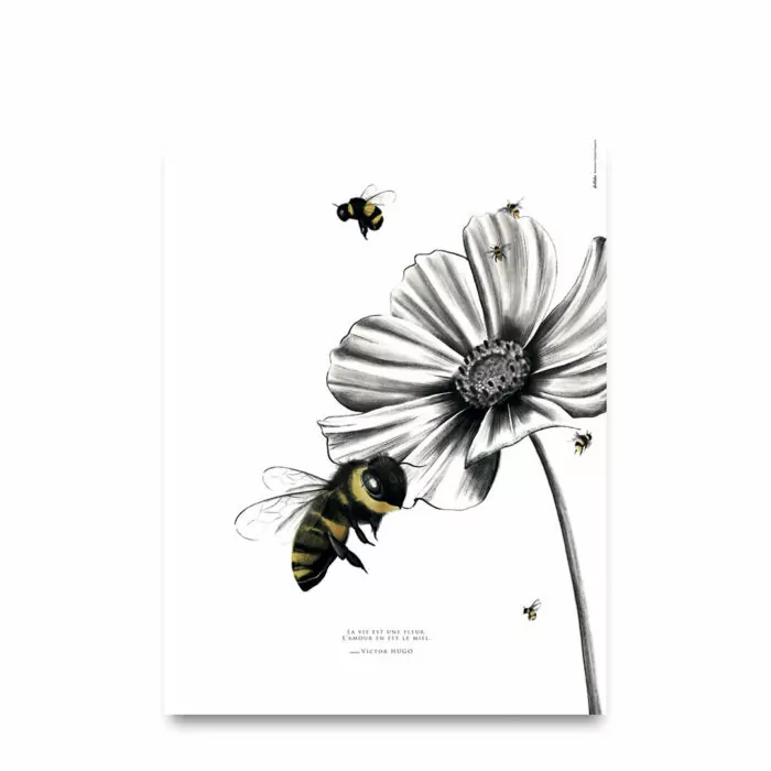 Affiche abeille - dessin original illustrant une citation sur l'amour Affiche abeille - dessin original illustrant une citation sur l'amour