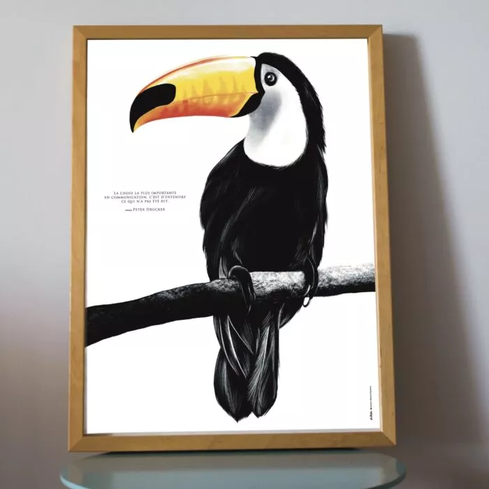 Affiche Toucan - dessin d'un toucan et citation sur la communication